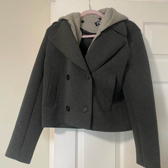 Zara | Jackets & Coats | Zara Gray Scuba Doublebreasted Jacket With ...